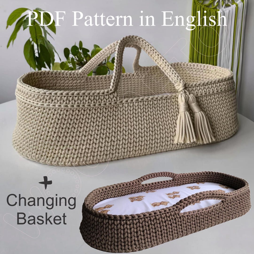 PDF 75x35cm Crochet Moses Basket Pattern + Changing Basket, Doll Basket ...