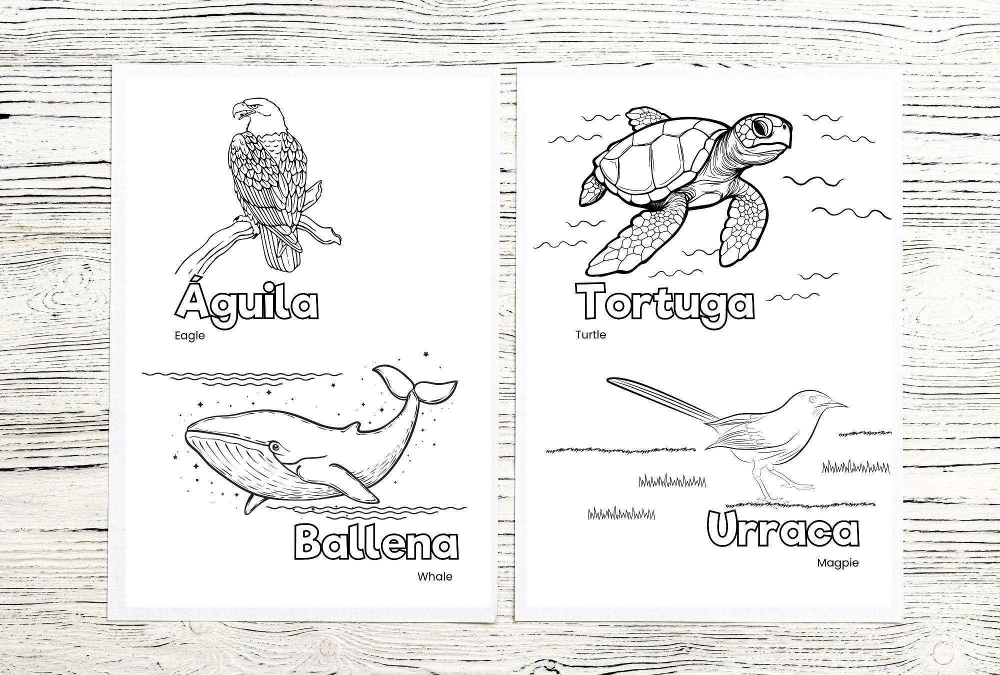 A-Z Spanish Alphabet Animal Coloring Pages | Bilingual Animal ABC ...