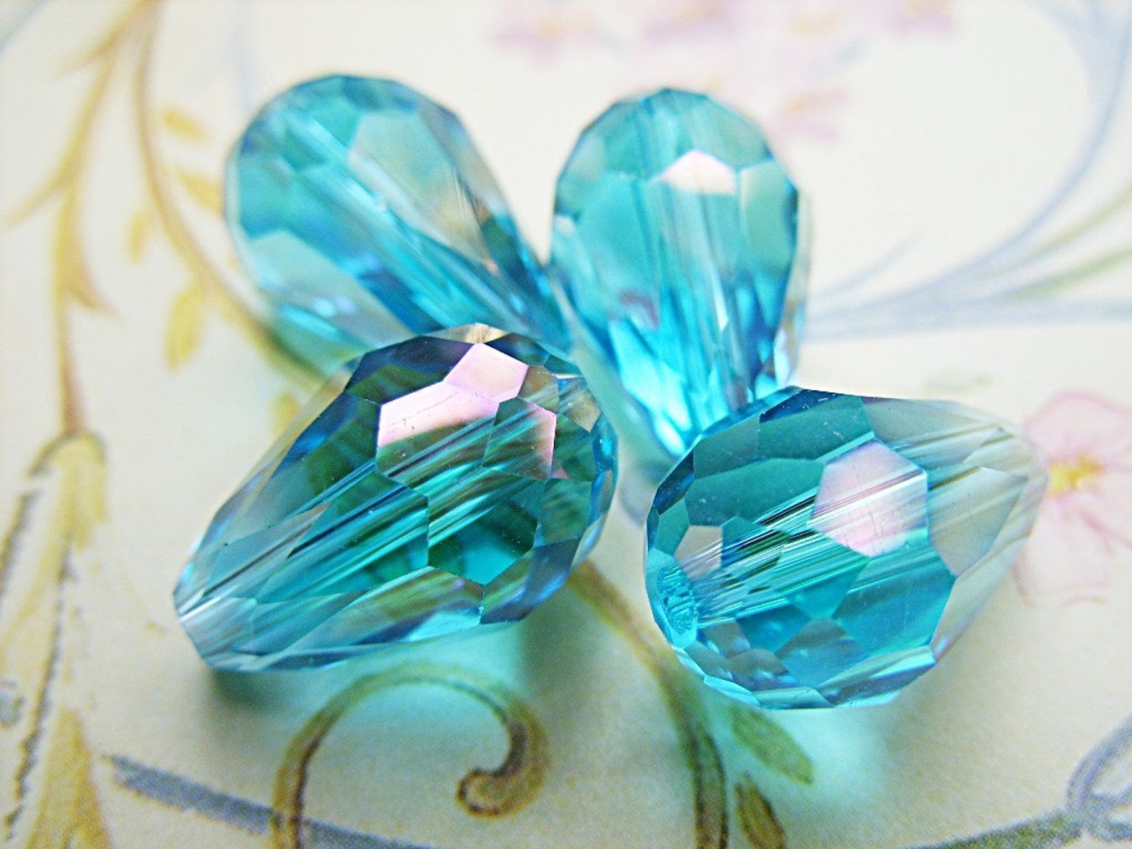 Cerulean Blue Czech Crystal Teardrop Beads Set of Four - Etsy