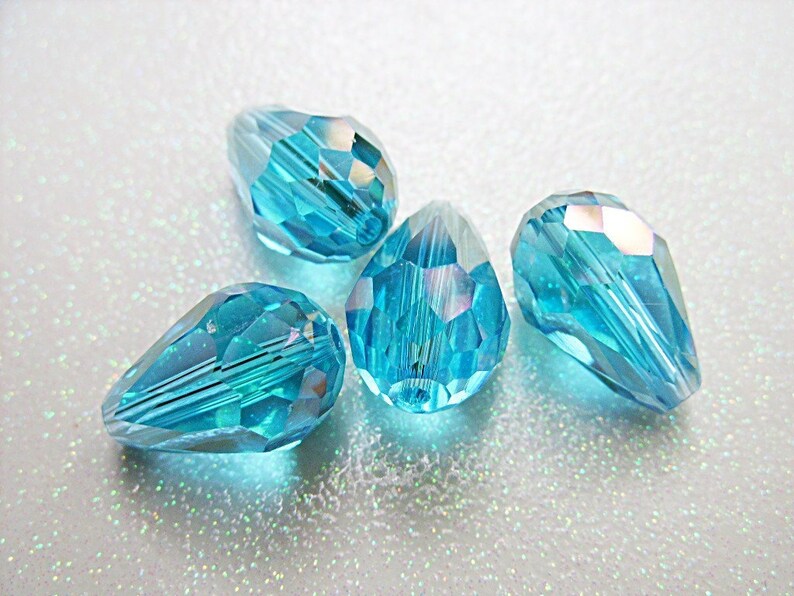Cerulean Blue Czech Crystal Teardrop Beads Set of Four - Etsy