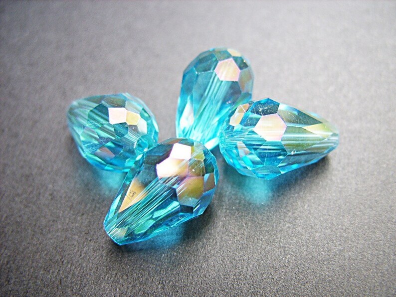 Cerulean Blue Czech Crystal Teardrop Beads Set of Four - Etsy