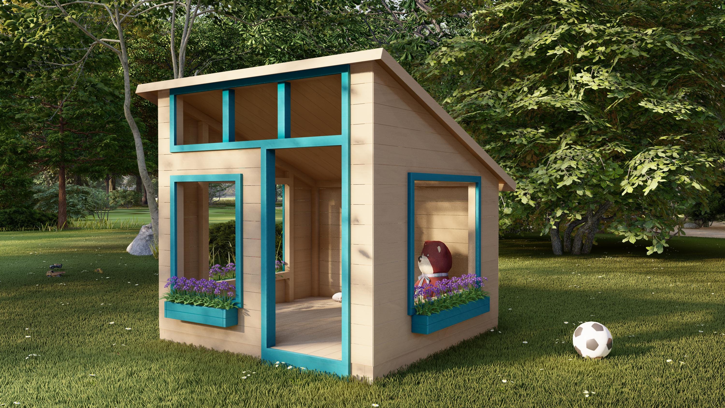 Kids Playhouse Plans, Cabin Playhouse, Step by Step, Build Your Own ...