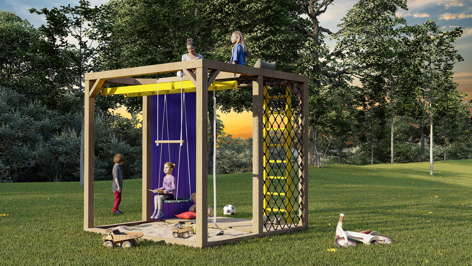 Playhouse Plan Swing Sandbox Climbing Wall Basketball Hoop Set Very ...