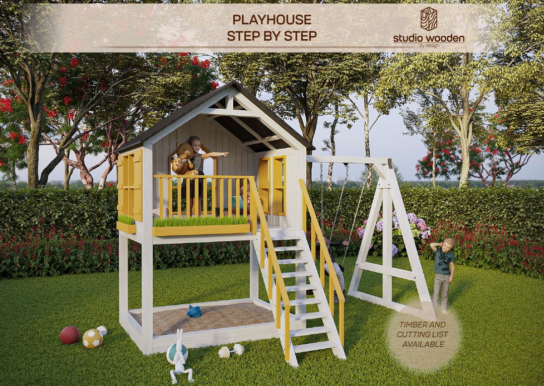 Playhouse Plan Swing Set. Playhouse Plans for Kids, Architecture Wooden ...