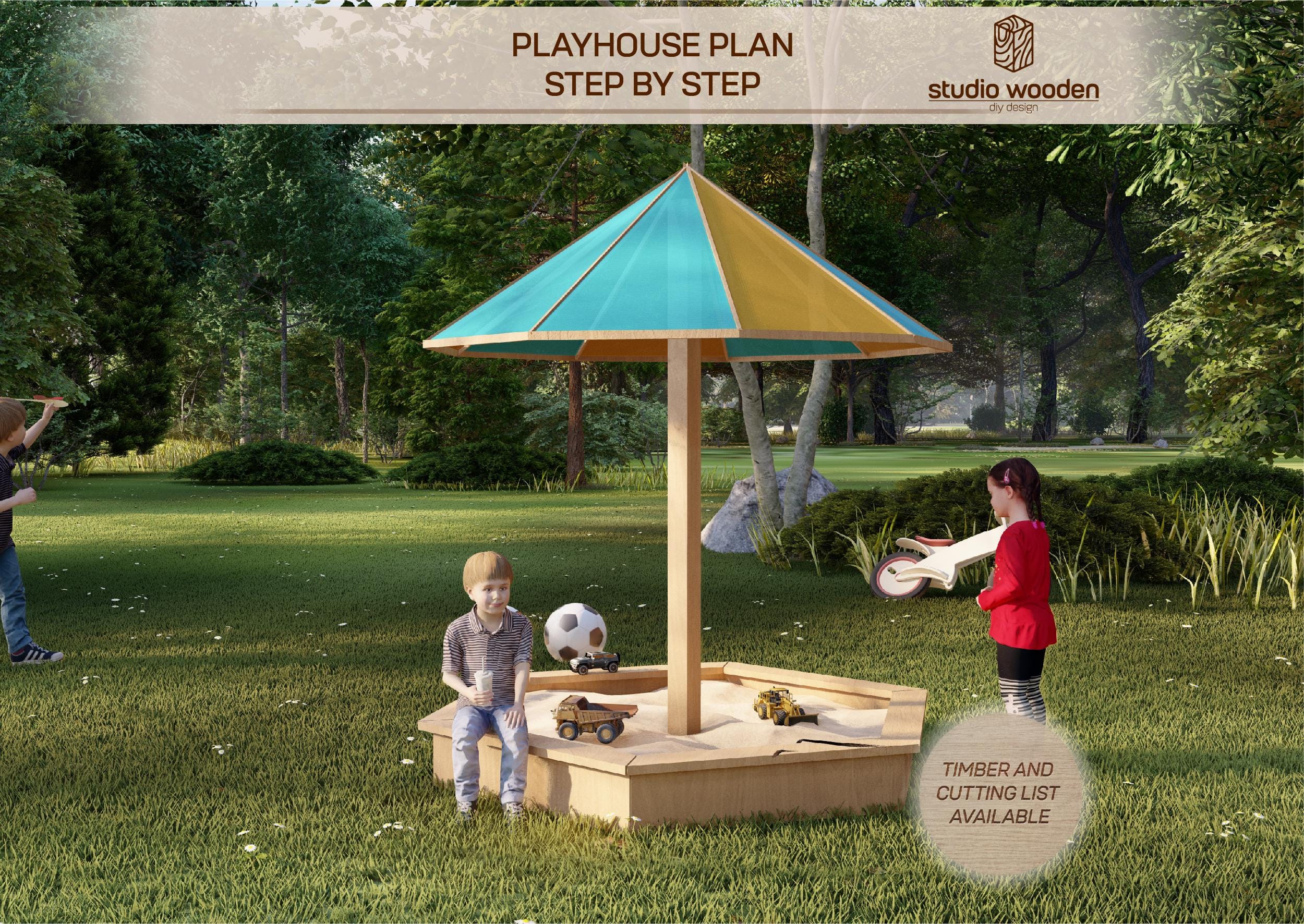 Sandbox Playhouse Plans for Kids, Umbrella Kids Activity House ...