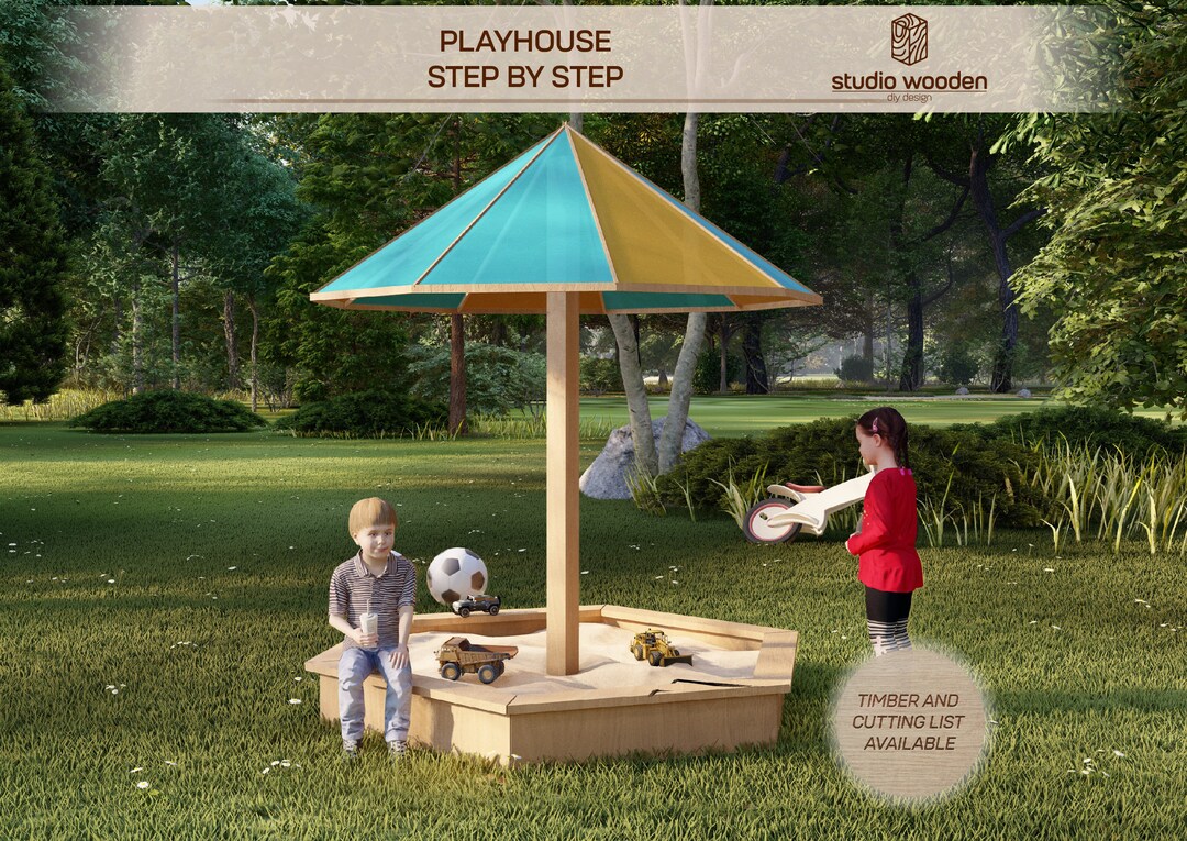 Sandbox Playhouse Plans for Kids, Umbrella Kids Activity House ...