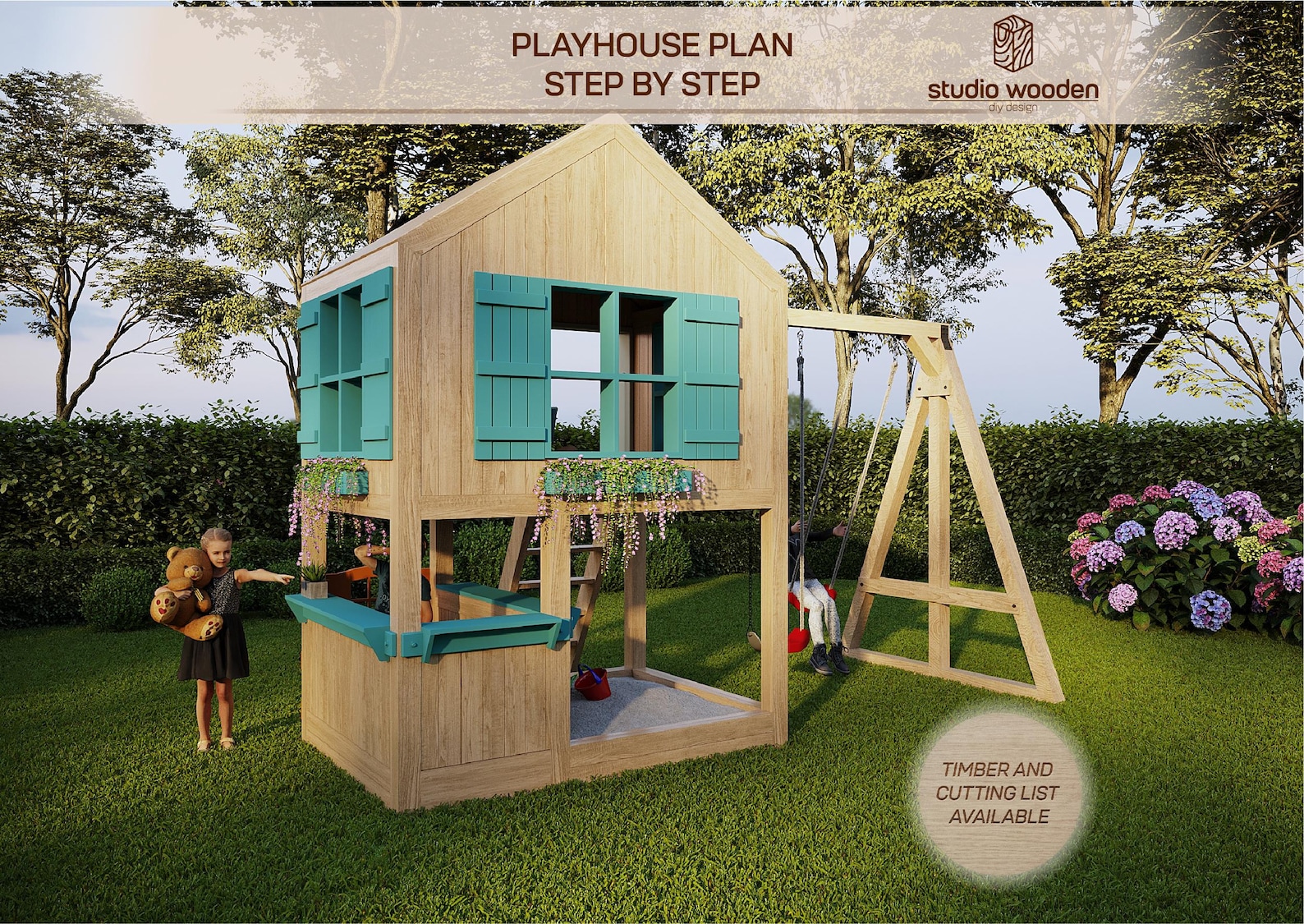 Playhouse Plan Swing Set. Playhouse Plans for Kids, Architecture Wooden ...