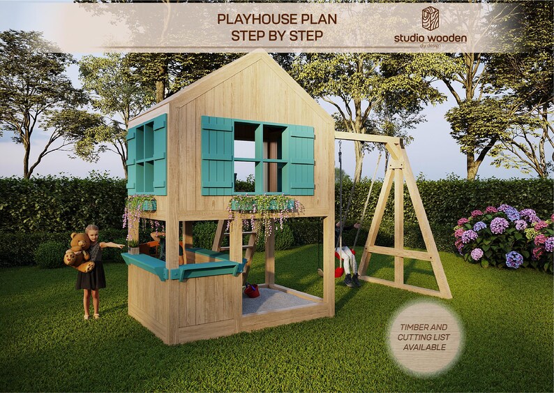 Playhouse Plan Swing Set. Playhouse Plans for Kids, Architecture Wooden ...