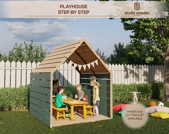 TRIANGLE PLAYHOUSE Plan, Playhouse Plans With Pergola and Swings for ...