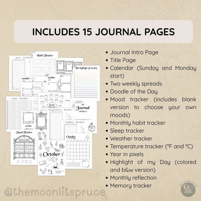 October Printable Bullet Journal, Witch Academy Planner Pages, Cozy ...