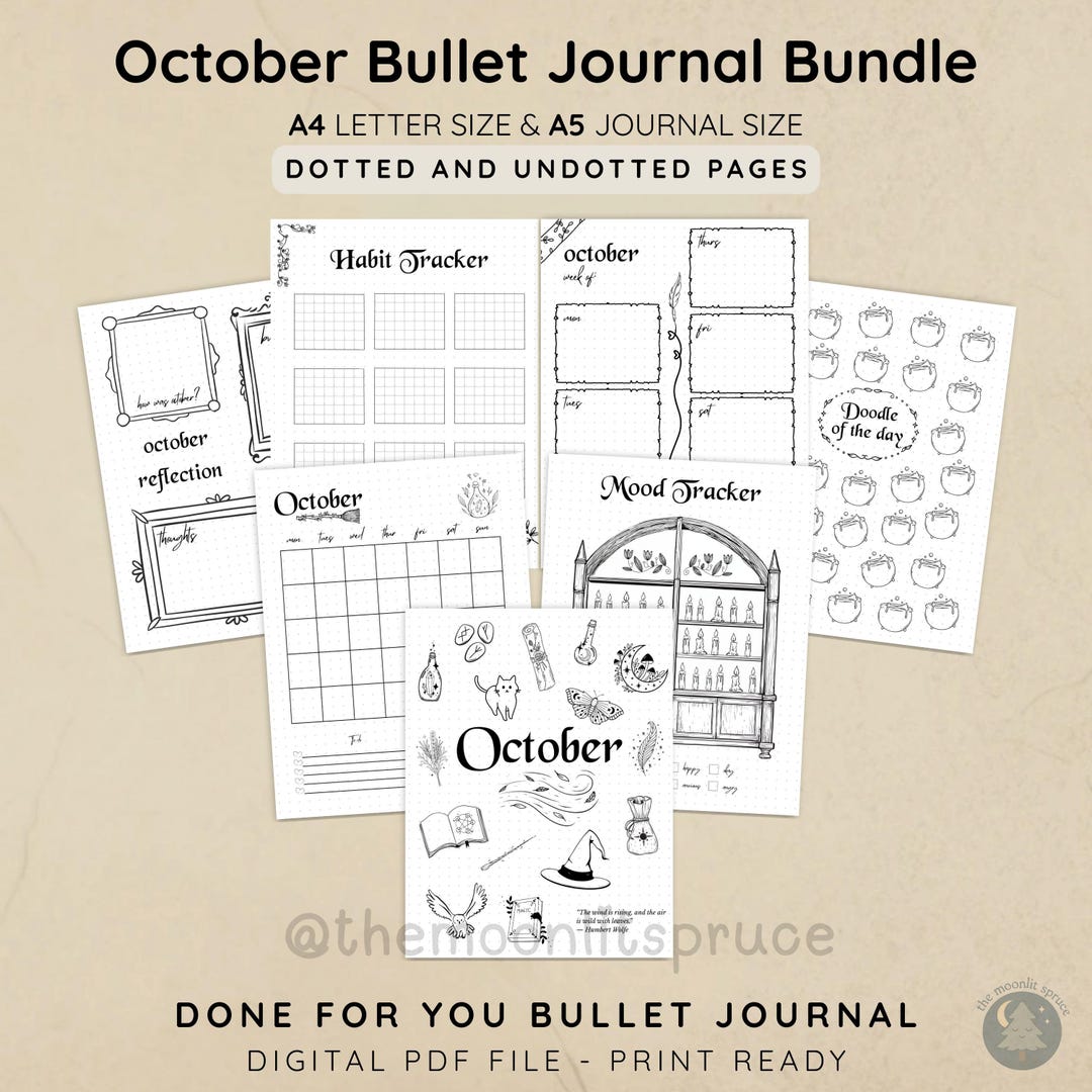 October Printable Bullet Journal, Witch Academy Planner Pages, Cozy ...