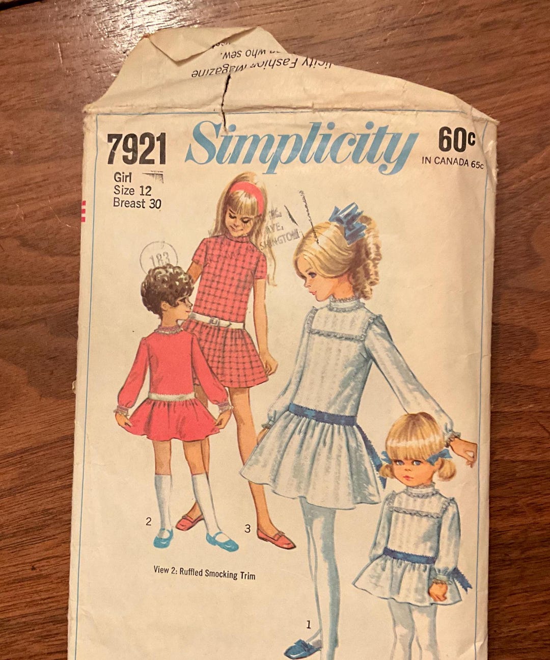 Girls Drop Waist Dress Sewing Pattern, Stand up Collar, Simplicity 7921 ...