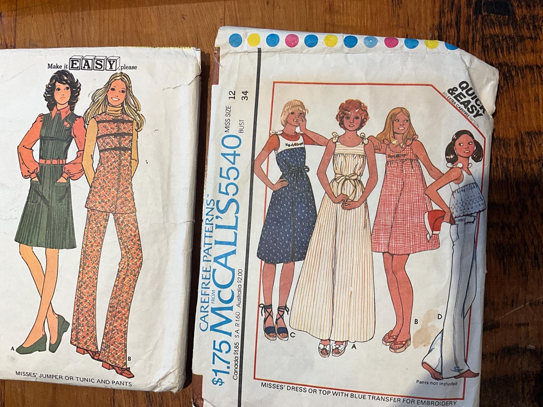 1970's Mccall's Sewing Patterns, Misses 12 and 14, Jumper or Tunic ...