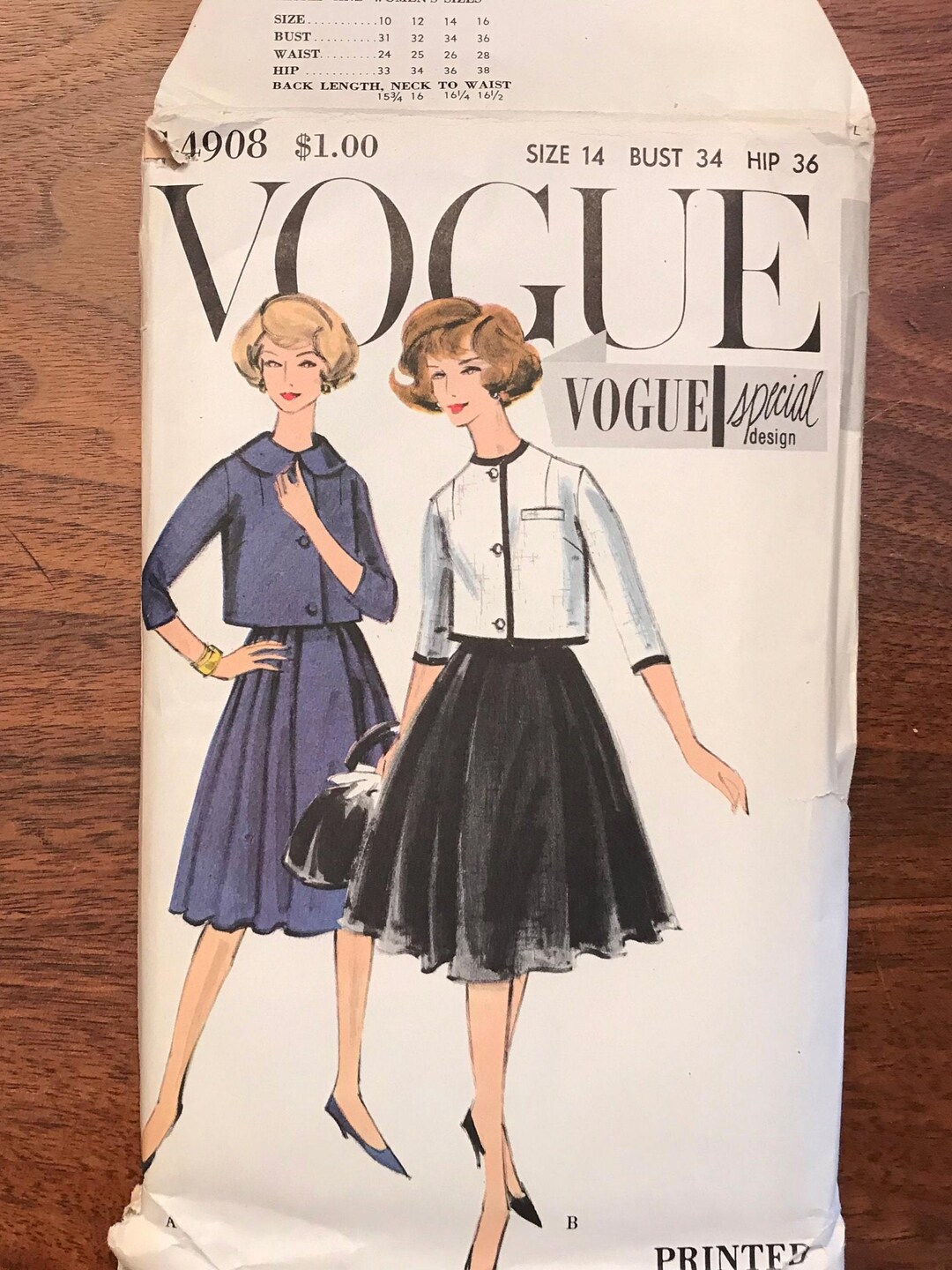 1958 Vogue Sewing Pattern #4908: Special Design Suit, Size 14 - Etsy