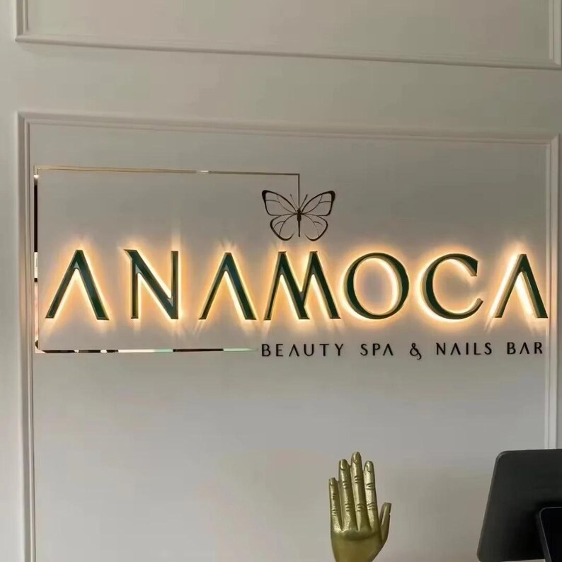 Reception Sign Laser Cut Logo Sign 3D Business Signage Metal Backlit ...