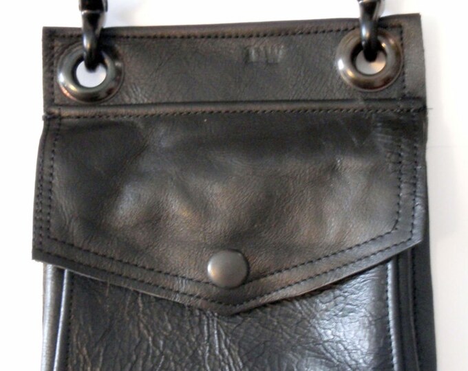 Black on Black Leather Hip Pouch- Belt Pouch- Mapcase Bag Made to Order ...