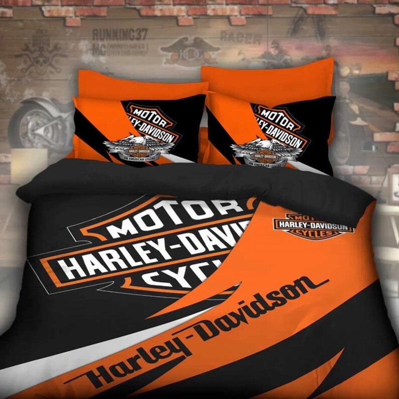 Harley-davidson Motorcycle Bedding Set: Duvet Cover and Pillowcases in ...