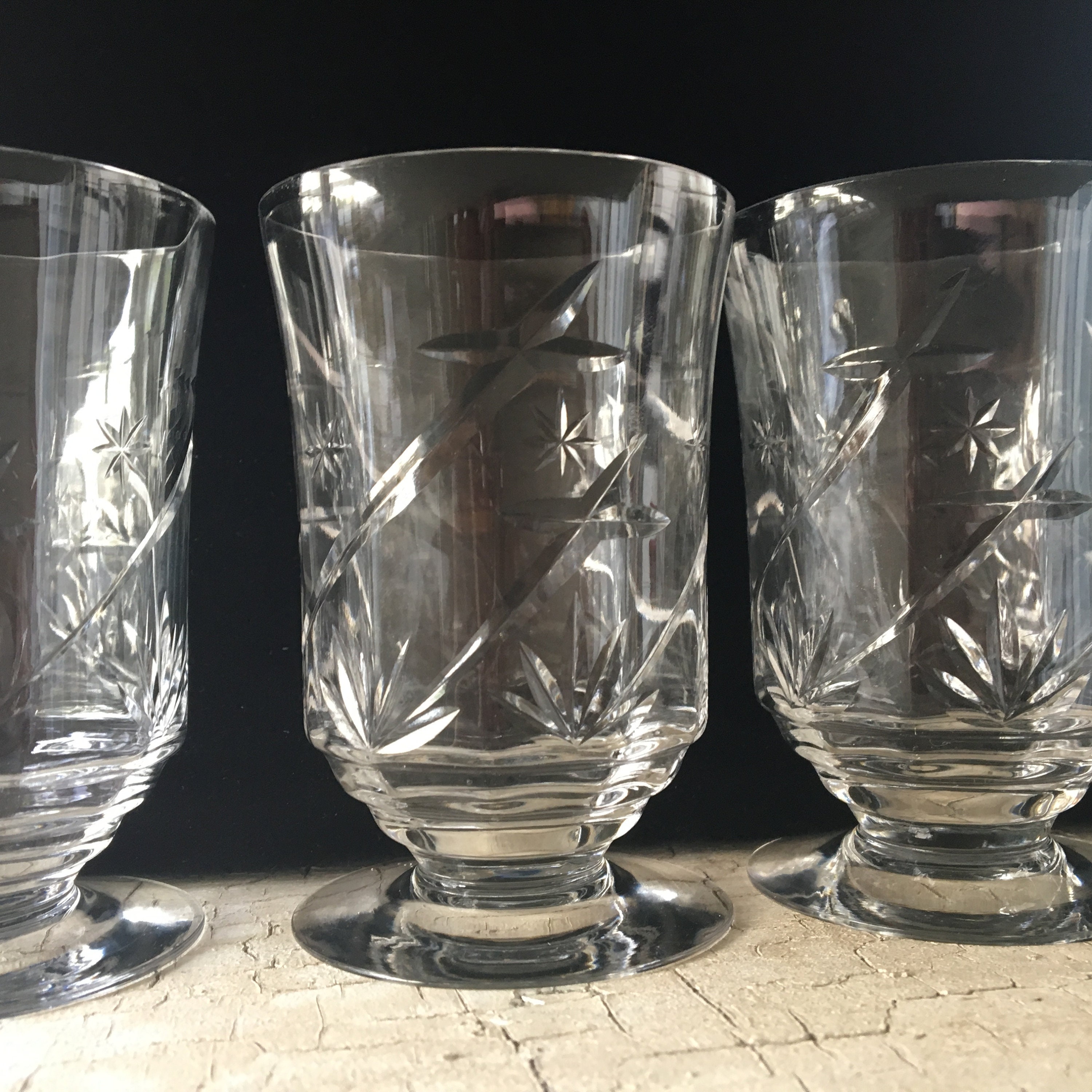 Delicate Vintage, Etched, Footed Glasses, Set of 5 - Etsy