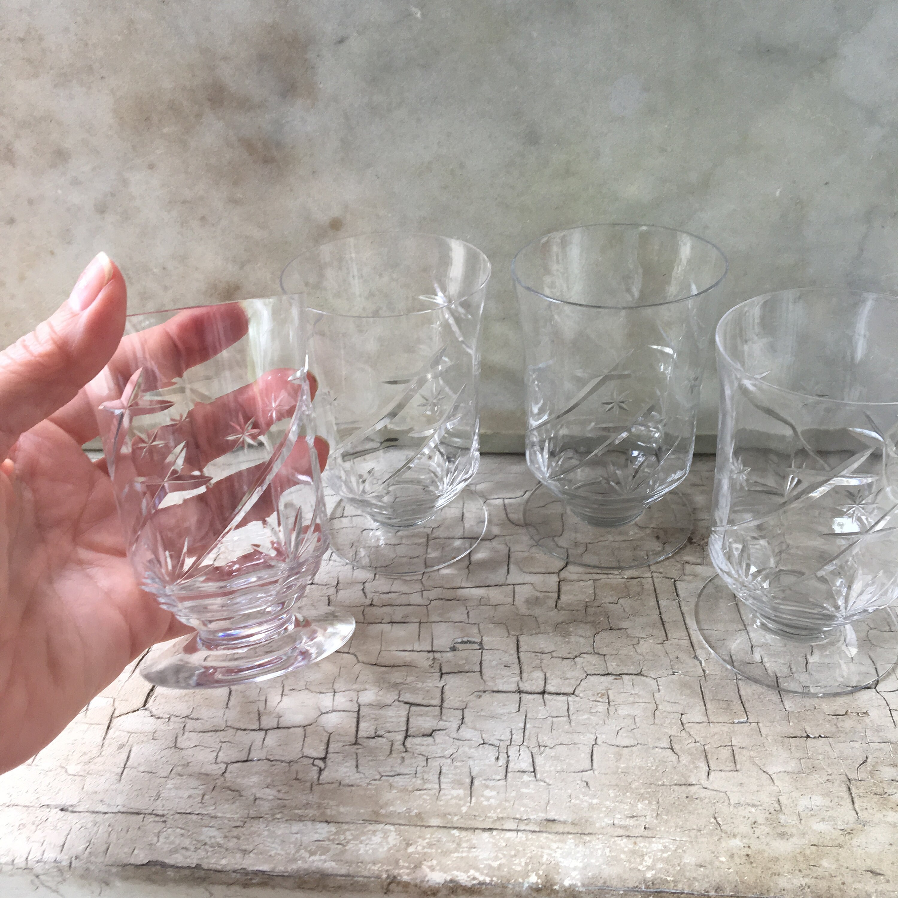 Delicate Vintage, Etched, Footed Glasses, Set of 5 - Etsy