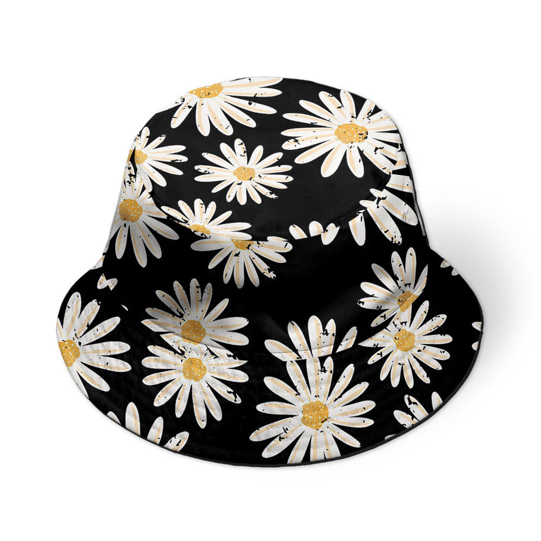 Vintage Daisy Flowers Seamless Pattern Bucket Hat, Summer Bucket Hat ...