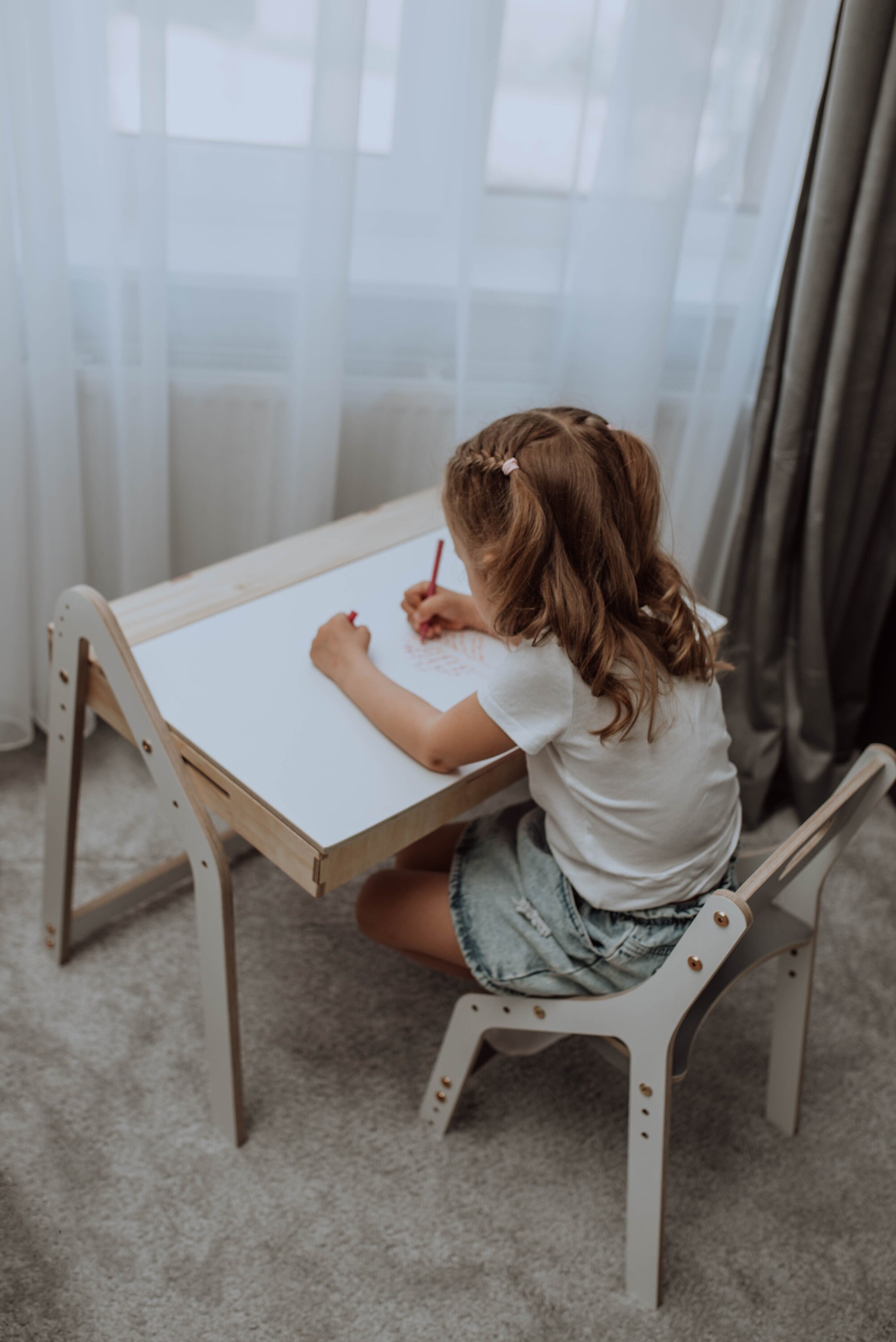 Playroom Table Set/wooden Table/table With Bookshelf/montessori Kids ...