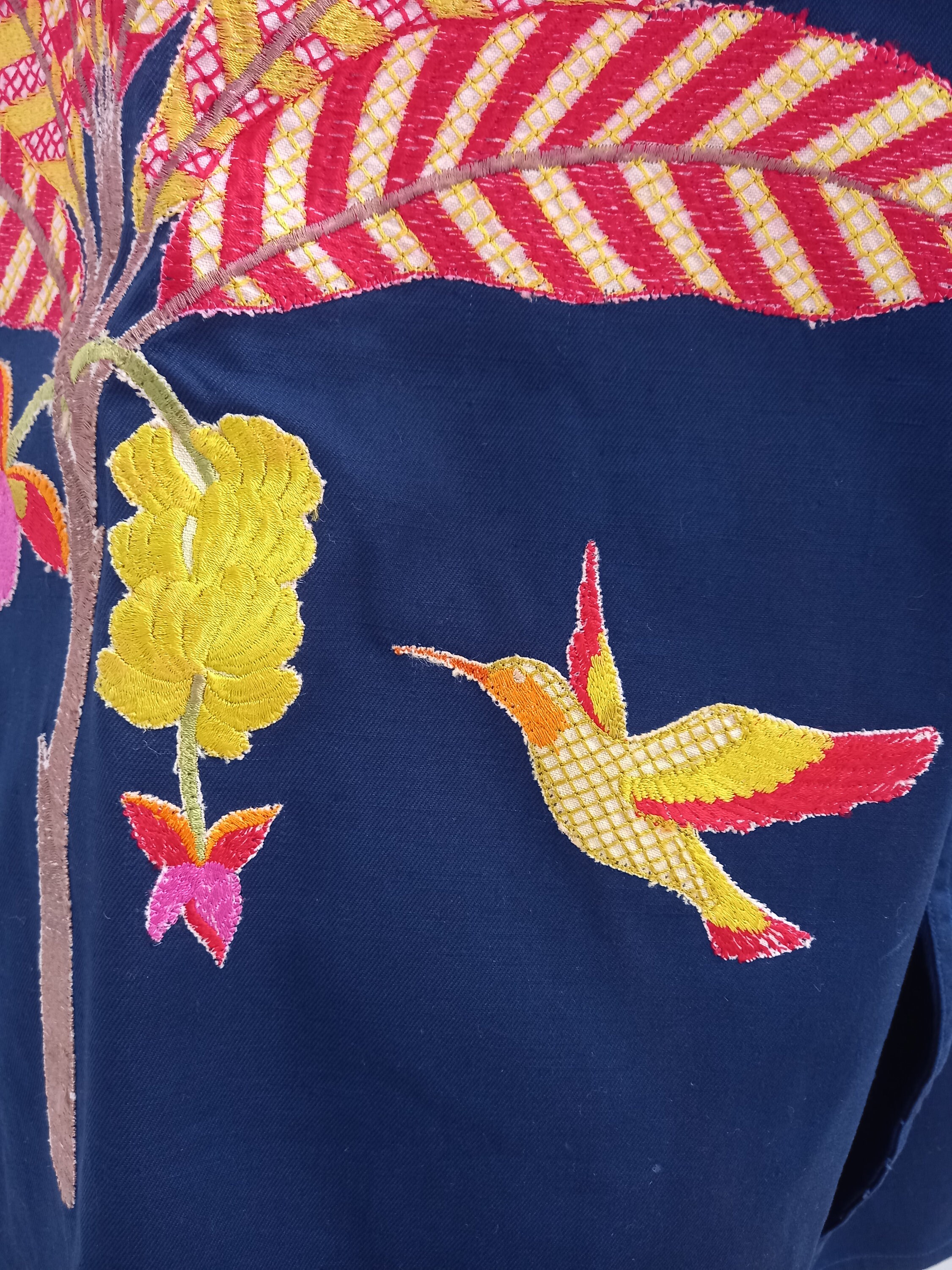 Vintage Chore Jacket, Embroidered Birds and Flowers, Blue Workwear ...