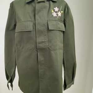 Vintage Army Shirt, Jacket. Embroidered With Bird and Flowers - Etsy