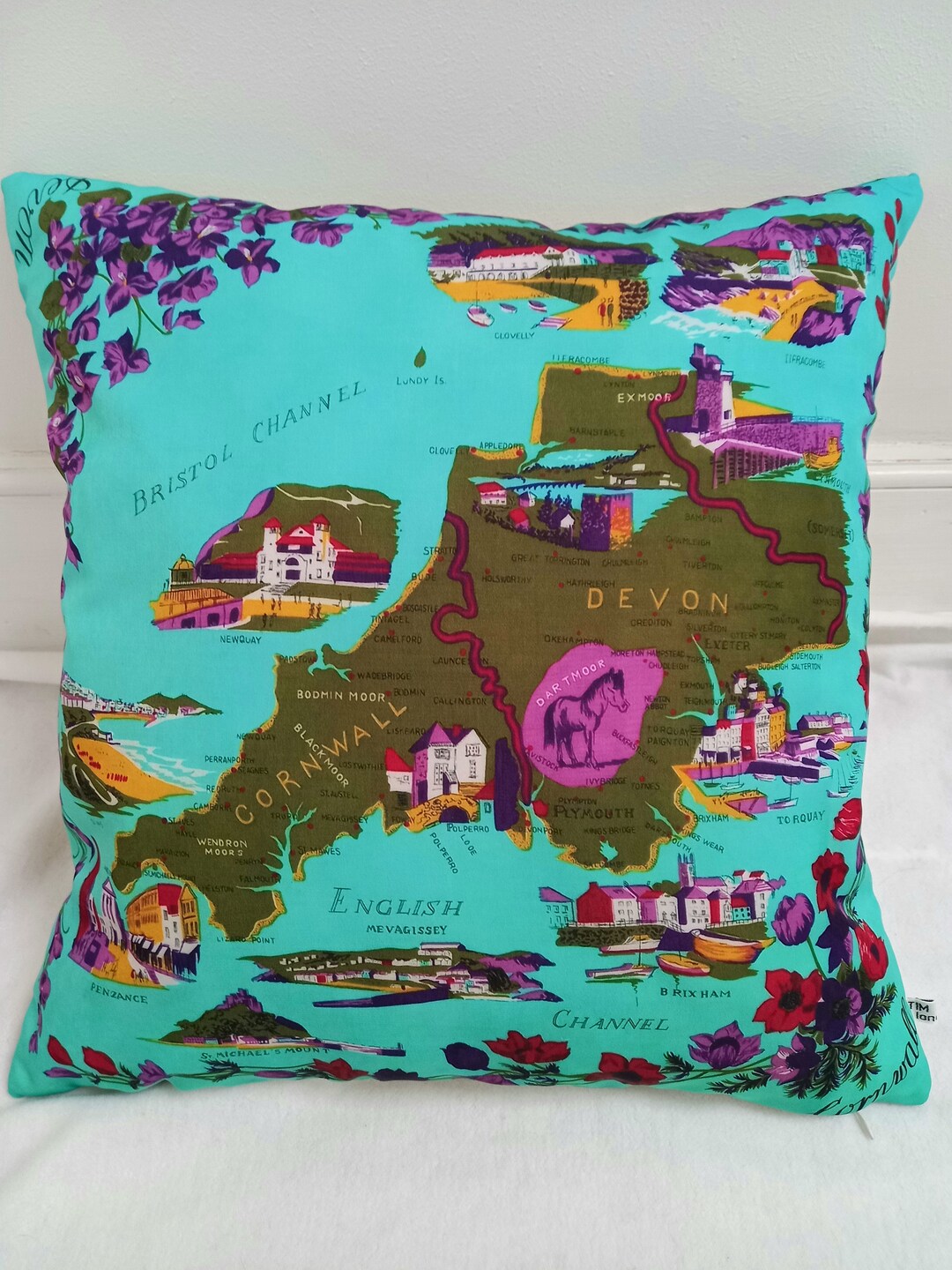 Cushion Made From a Vintage Souvenir Cornwall and Devon Scarf - Etsy