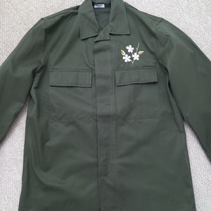 Vintage Army Shirt, Jacket. Embroidered With Bird and Flowers - Etsy
