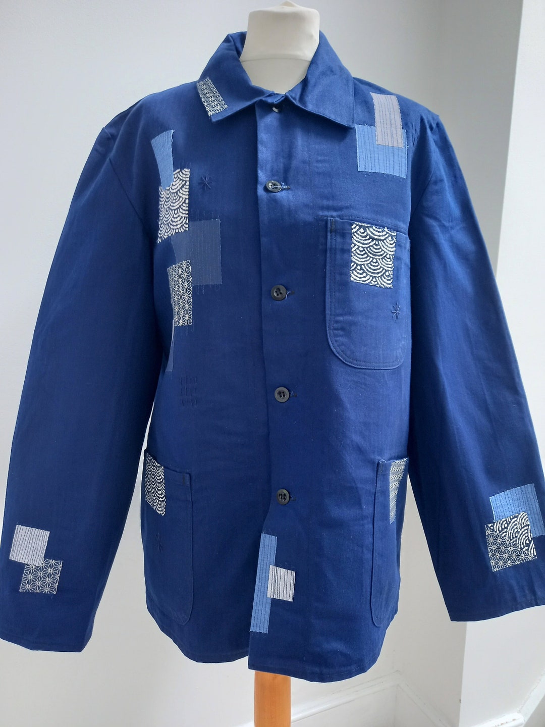 Vintage, Chore Jacket, Workwear, Patchwork, Embroidered, Blue Jacket ...