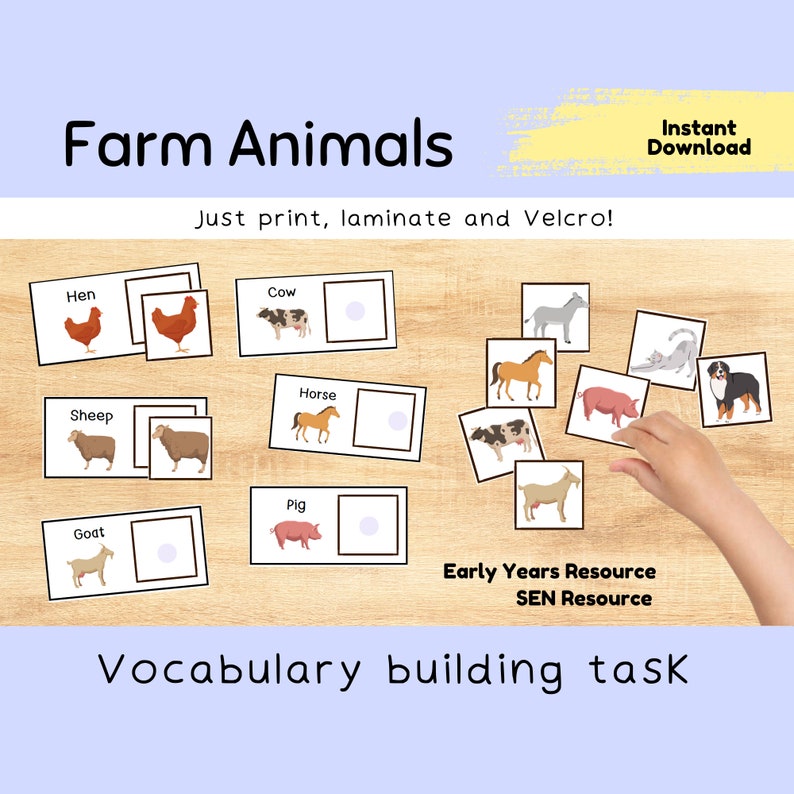 Farm Animals Matching Velcro Activity Special Education Teaching Aids ...