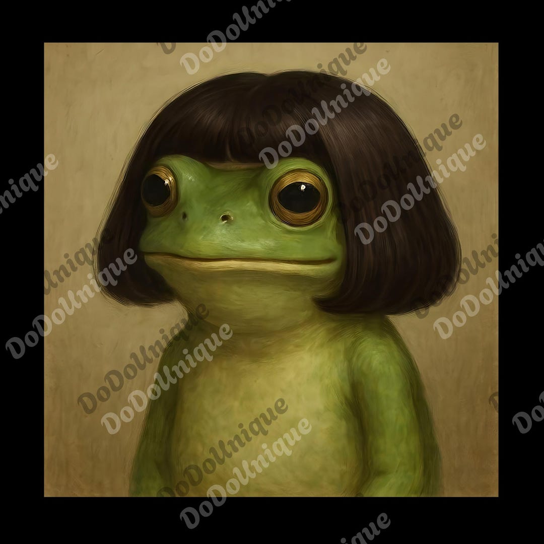 Funny Frog Meme Png, Frog Wearing Wig Shirt, Gen Z Joke Png, Stupid ...