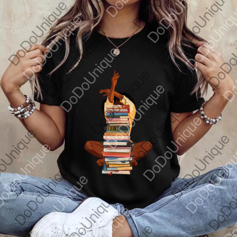 Black Woman and Books Stack Afro Girl Book Lover Png, Black Queen ...