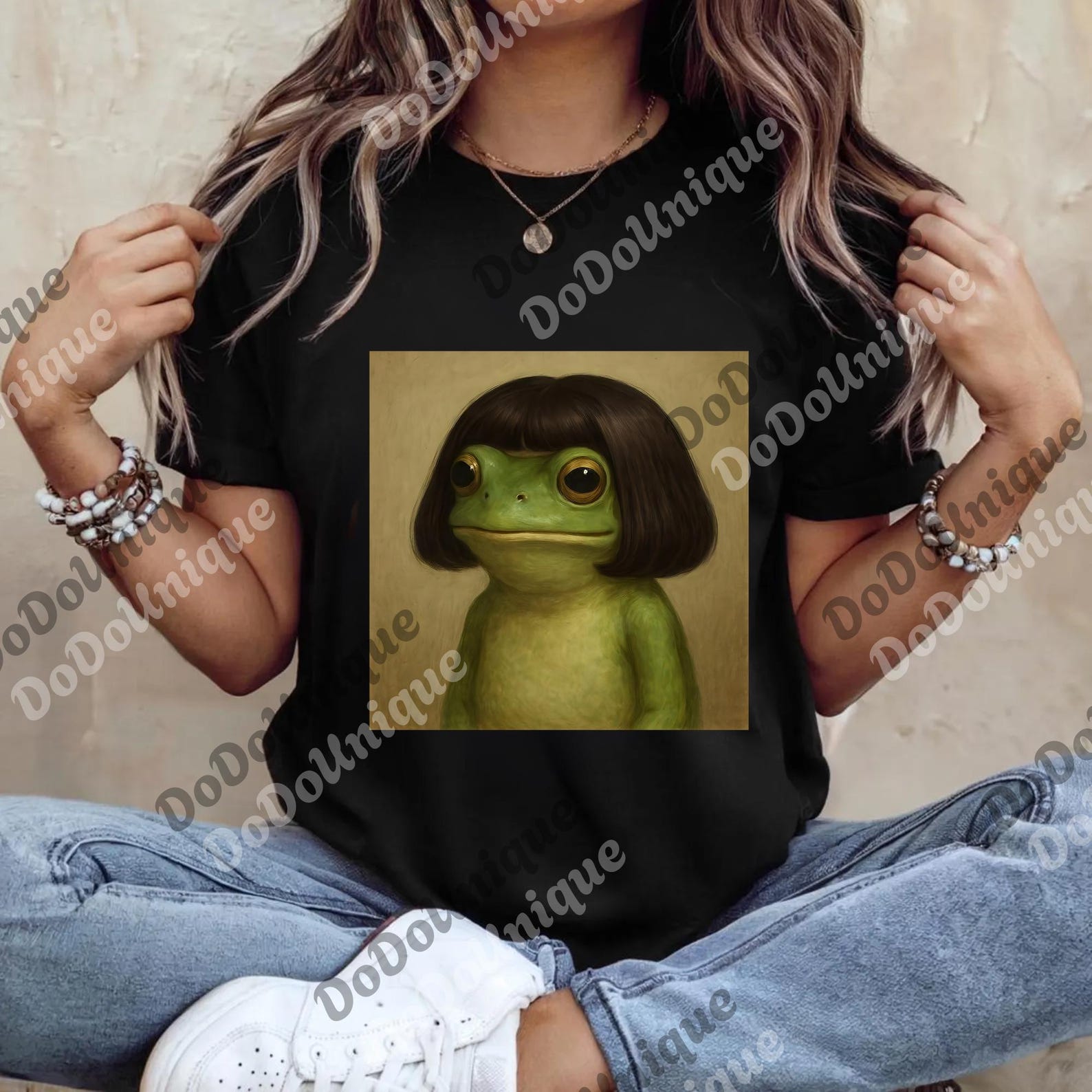 Funny Frog Meme Png, Frog Wearing Wig Shirt, Gen Z Joke Png, Stupid ...