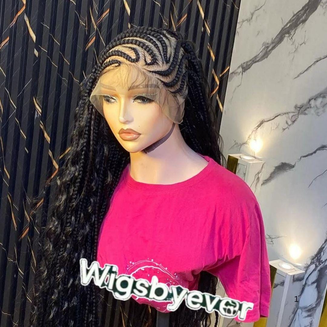 Goddess Braids Wig , Corn Row Boho Braided Wig, Synthetic Black Women ...