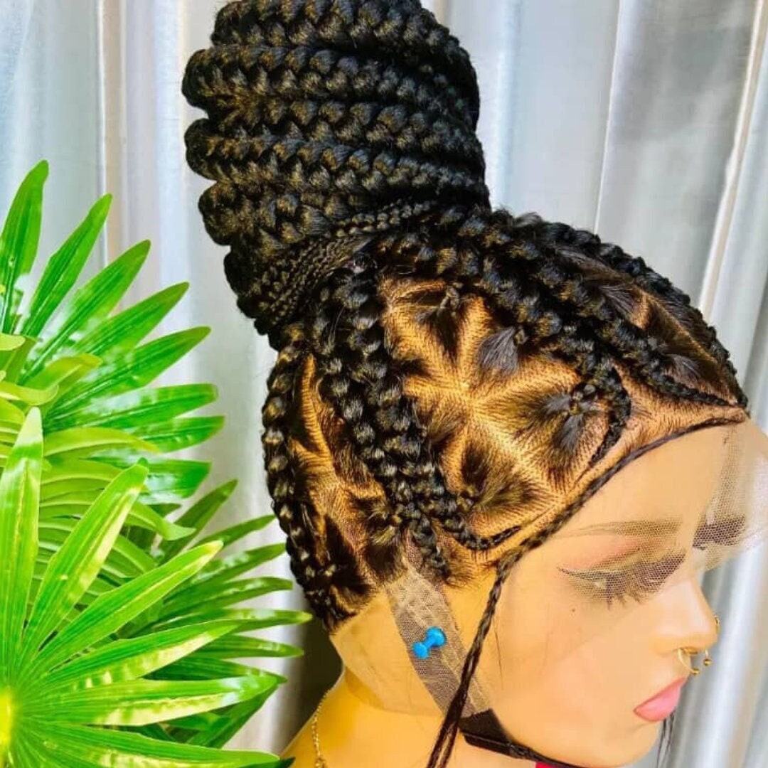 Updo Cornrow Braided Wig: Full Lace Human Hair Wig - Etsy