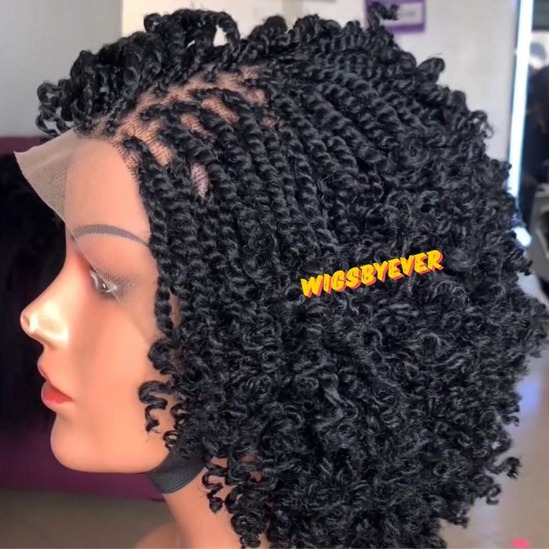 Short Kinky Braids Wigs Lace Frontal , Full Lace Braided Wigs for Black ...