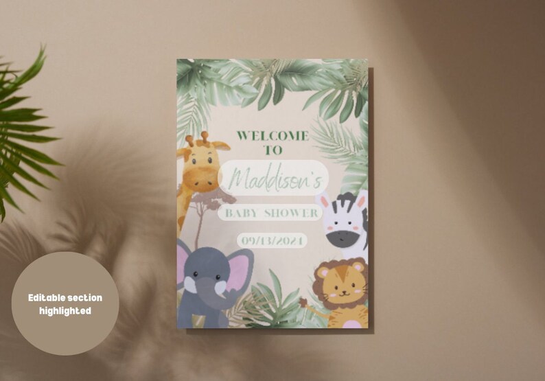 Editable Safari Welcome Sign | Jungle Baby Shower/birthday Party Decor ...