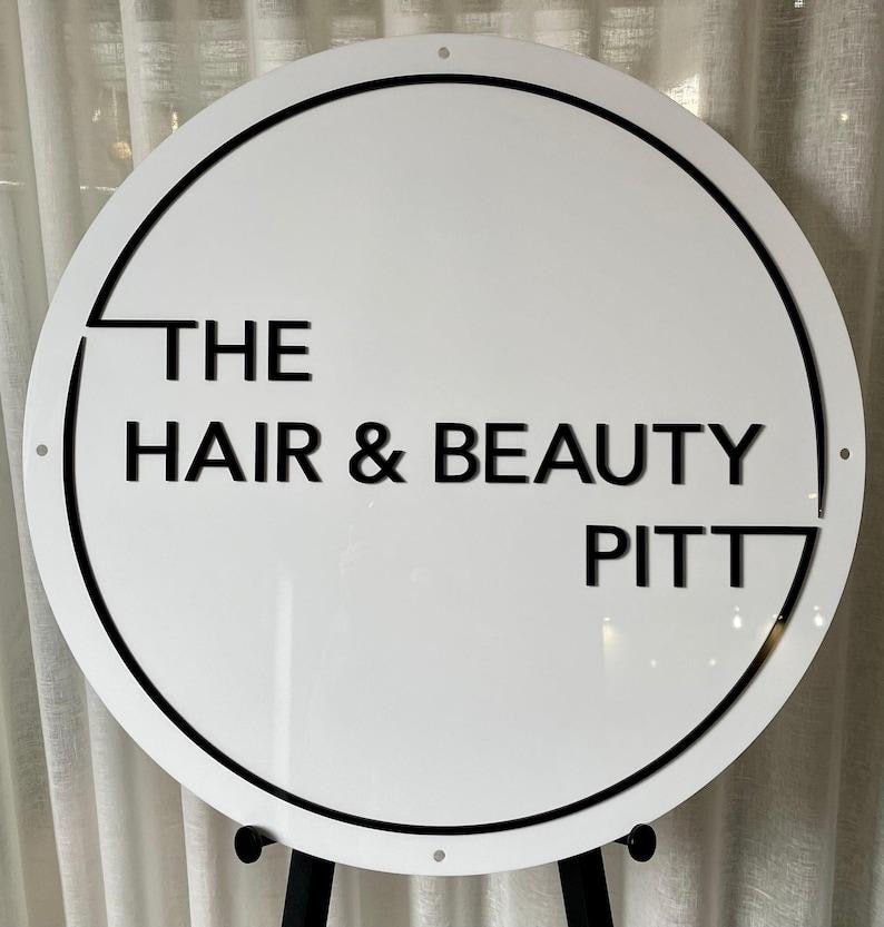 Round Acrylic Salon Sign, Gold Mirror Sign, Acrylic Reception Logo Sign ...