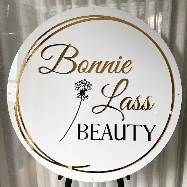 Round Acrylic Salon Sign, Gold Mirror Sign, Acrylic Reception Logo Sign ...