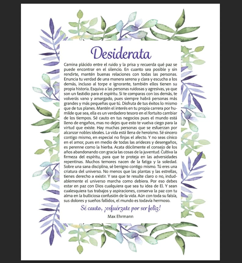 Desiderata En Español Printable | Self Print | Poster | Digital File ...