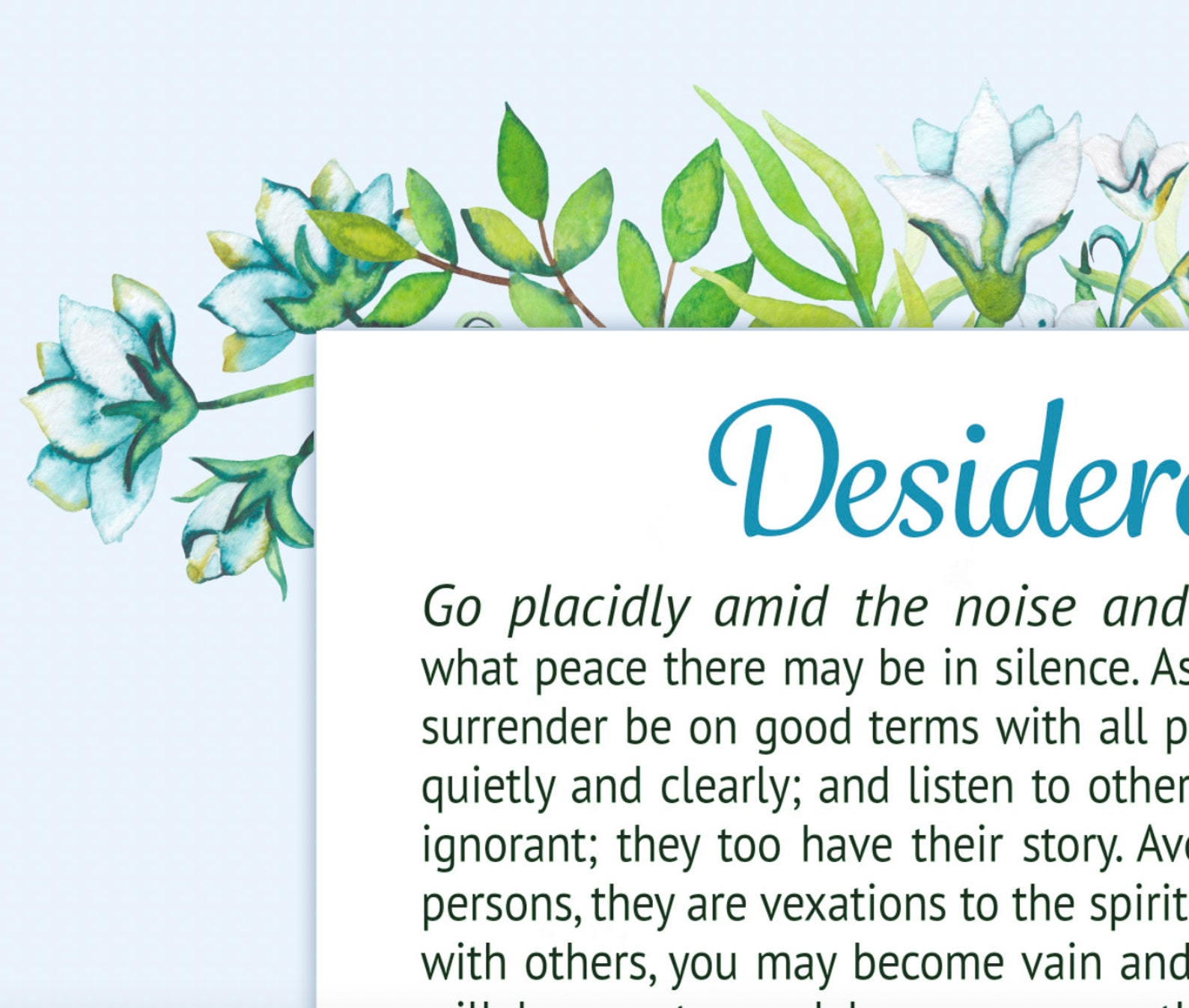 Desiderata Poem Printable | Watercolor Foliage Frame Art (digital ...