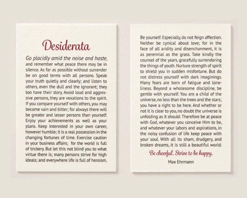 6 Desiderata Pocket Cards | Desiderata Wallet Cards | Desiderata Cards ...