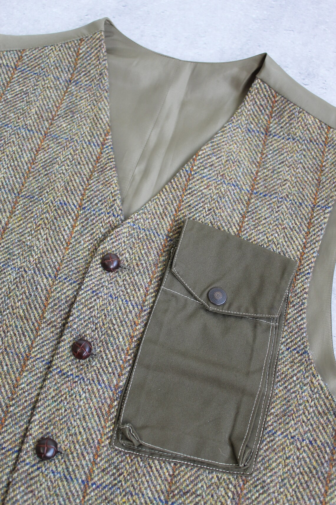 Harris Tweed Plaid Herringbone With Check Vest Men Upcycle Waistcoat ...