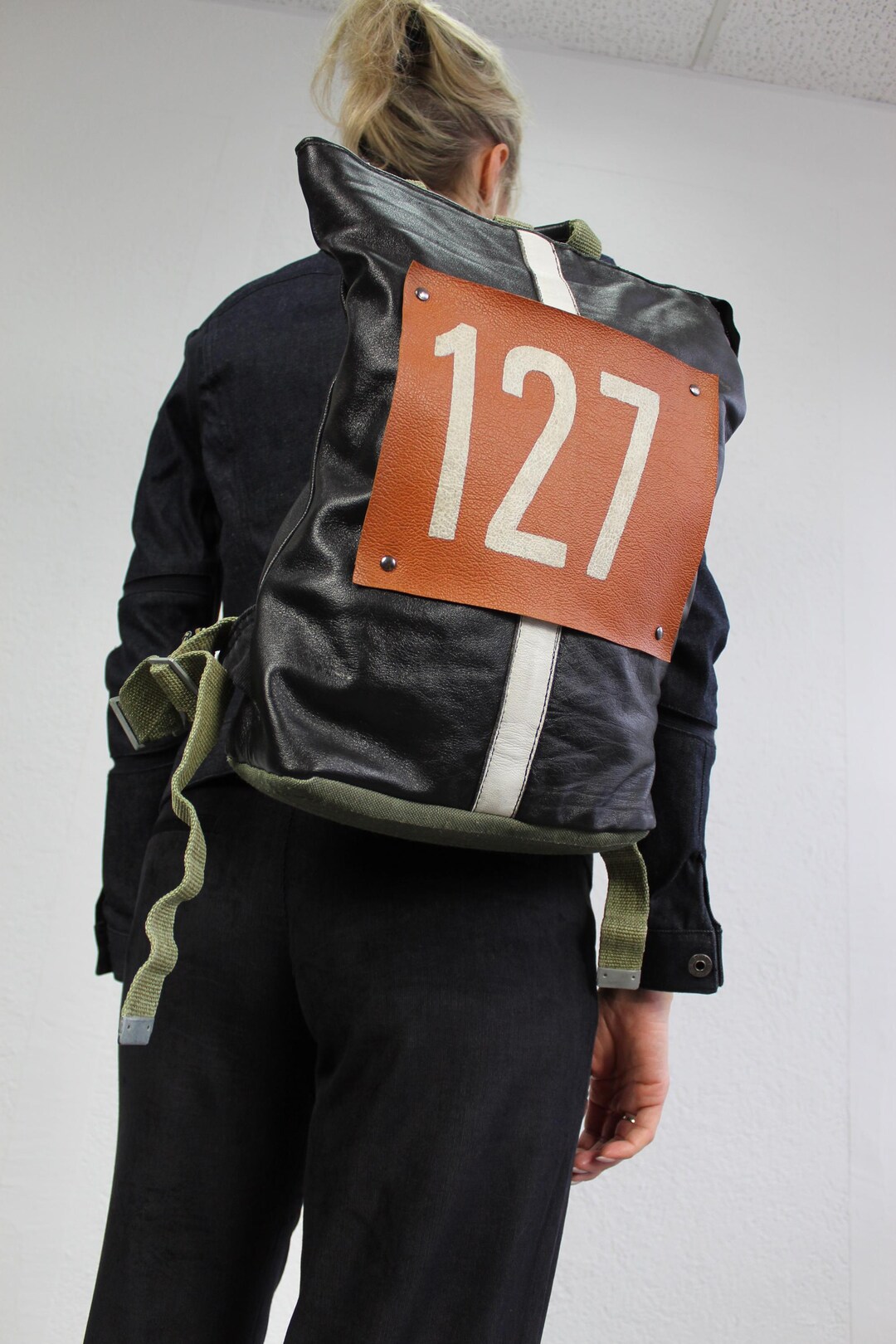 Upcycled Leather Backpack Black Motorcycle Backpack Leather Biker Bag ...