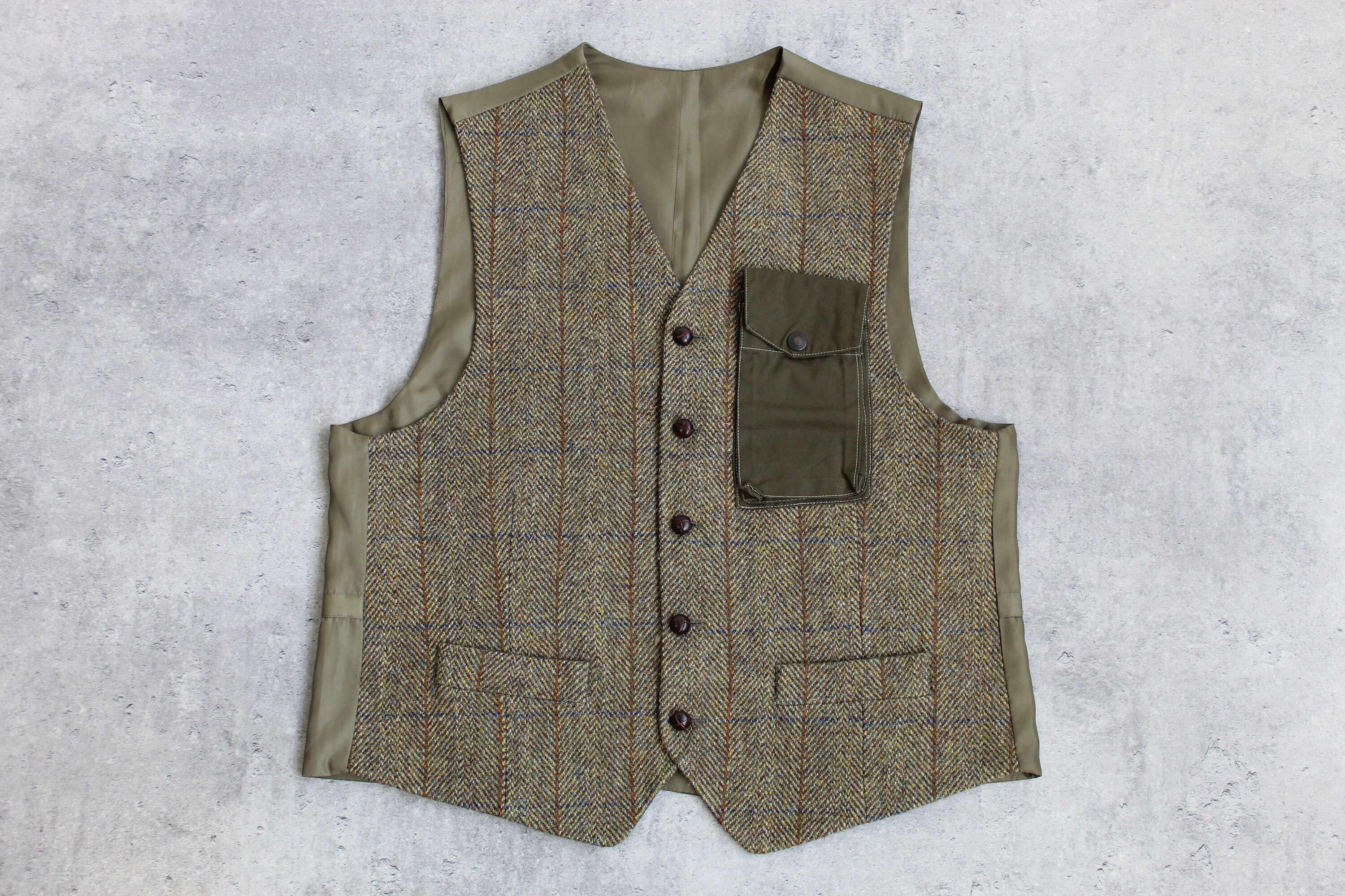 Harris Tweed Plaid Herringbone With Check Vest Men Upcycle Waistcoat ...