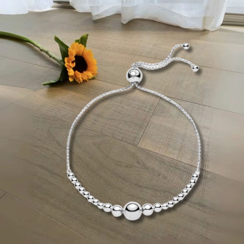 S925 Sterling Silver String of Beads Slider Pandora Bracelet ...