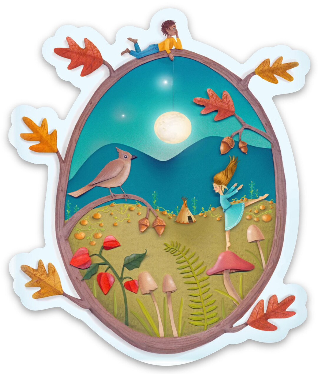 Fall Dreams Vinyl Sticker: Autumn Girl, Bird, Pumpkins (3"x3") - Etsy