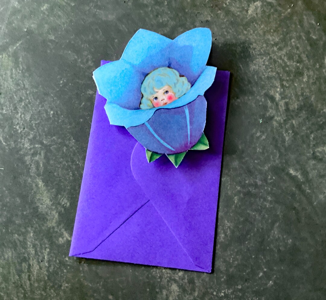 Blue Bell Pop-open Card-mini Vintage Girl in Flower, Handmade Cutout ...