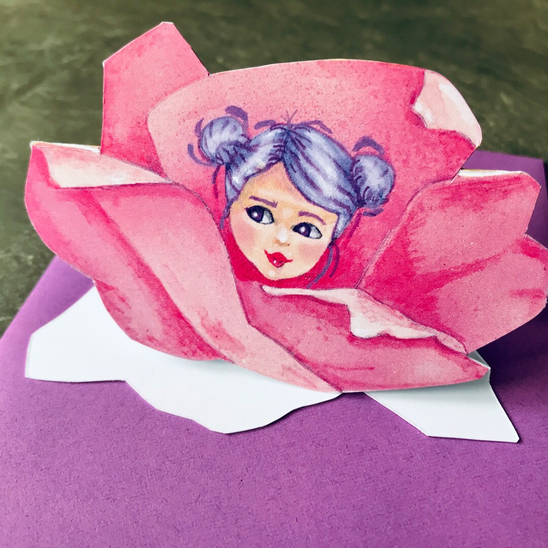 Rose Flower Card | Hand Made Pop Open Card | Little Girl Inside a ...
